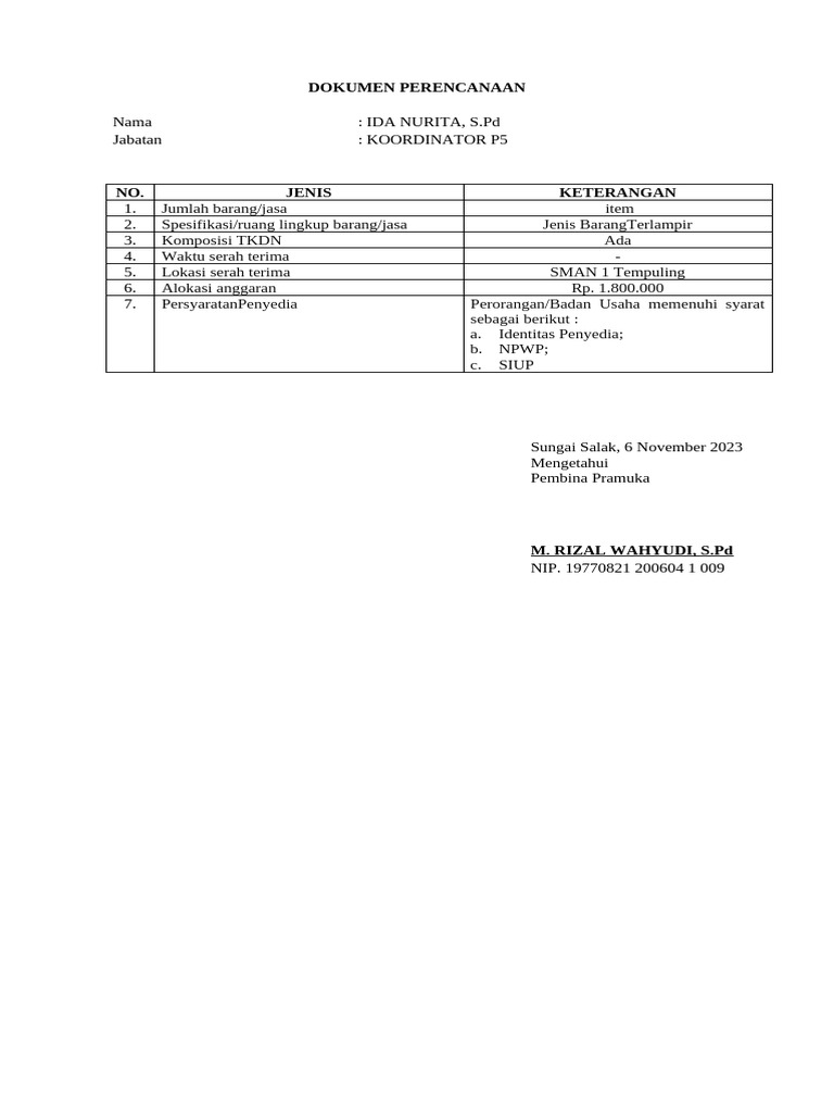 Contoh Usulan Dokumen Perencanaan | PDF