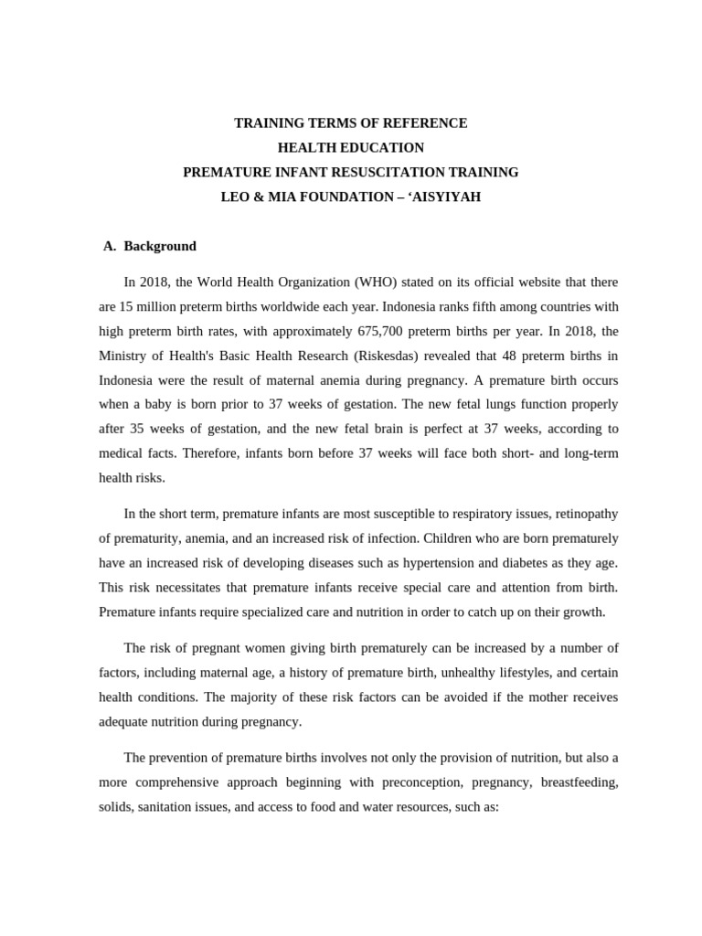 The Second - Terms of Reference Premature Infant Resuscitation Training ...