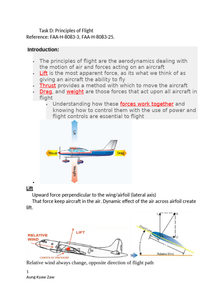 Task D Principle of Flight | PDF | Lift (Force) | Aircraft