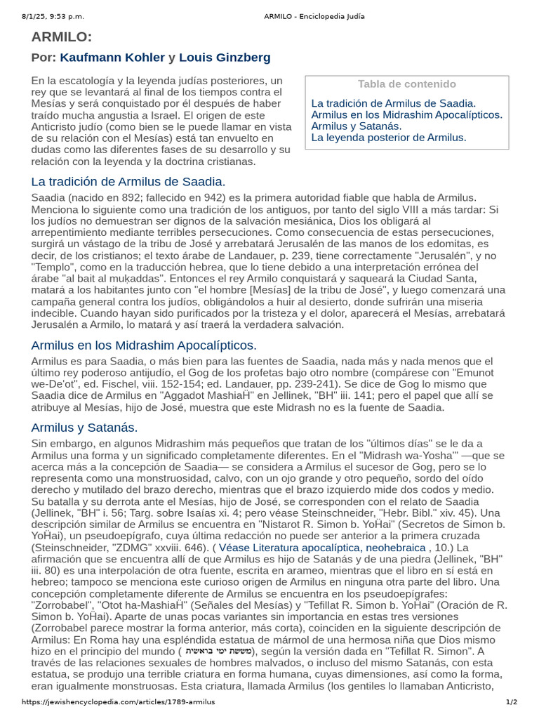 ARMILO - Enciclopedia Judía | PDF | Mesías | Satán