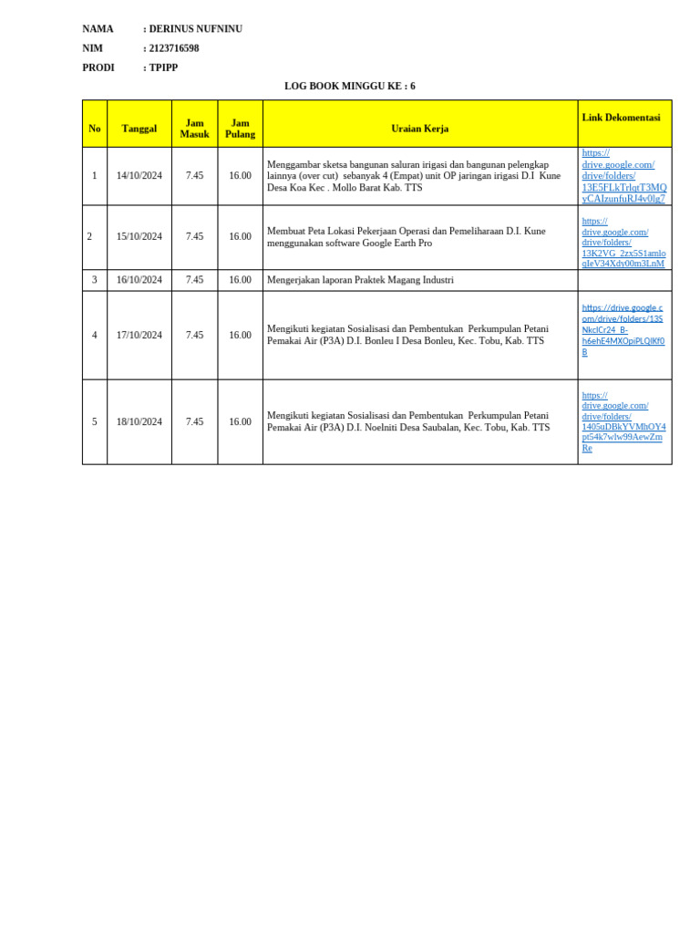 Log Book Magang DERINUS NUFNINU Week 6 | PDF