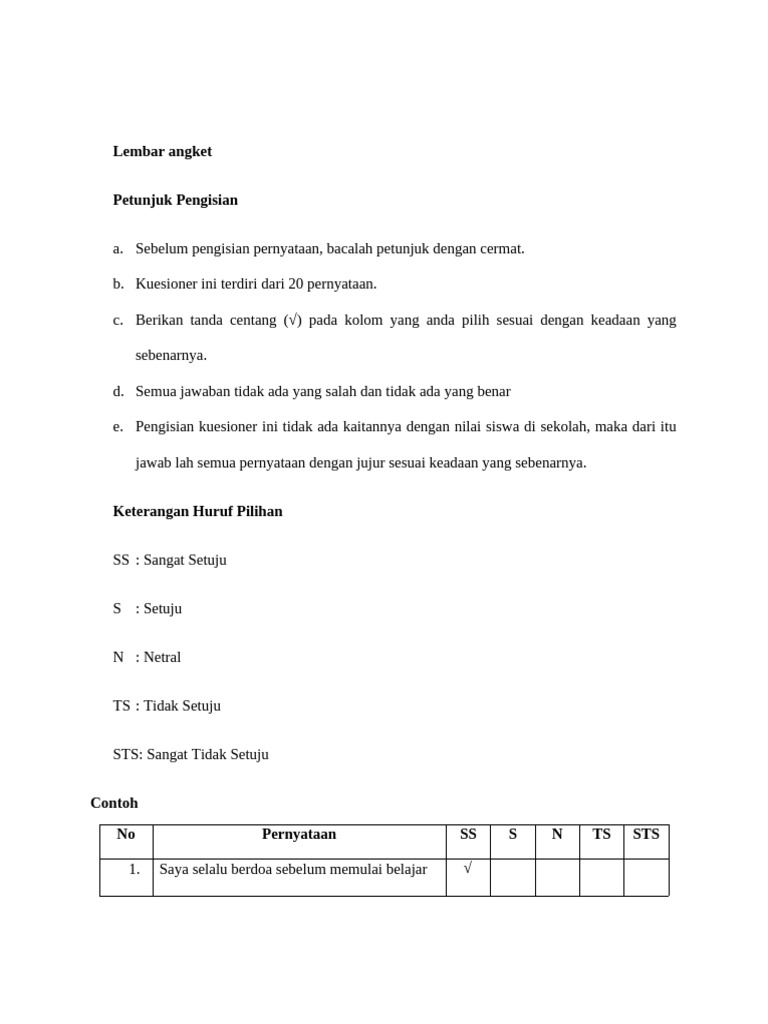 Lembar Angket | PDF