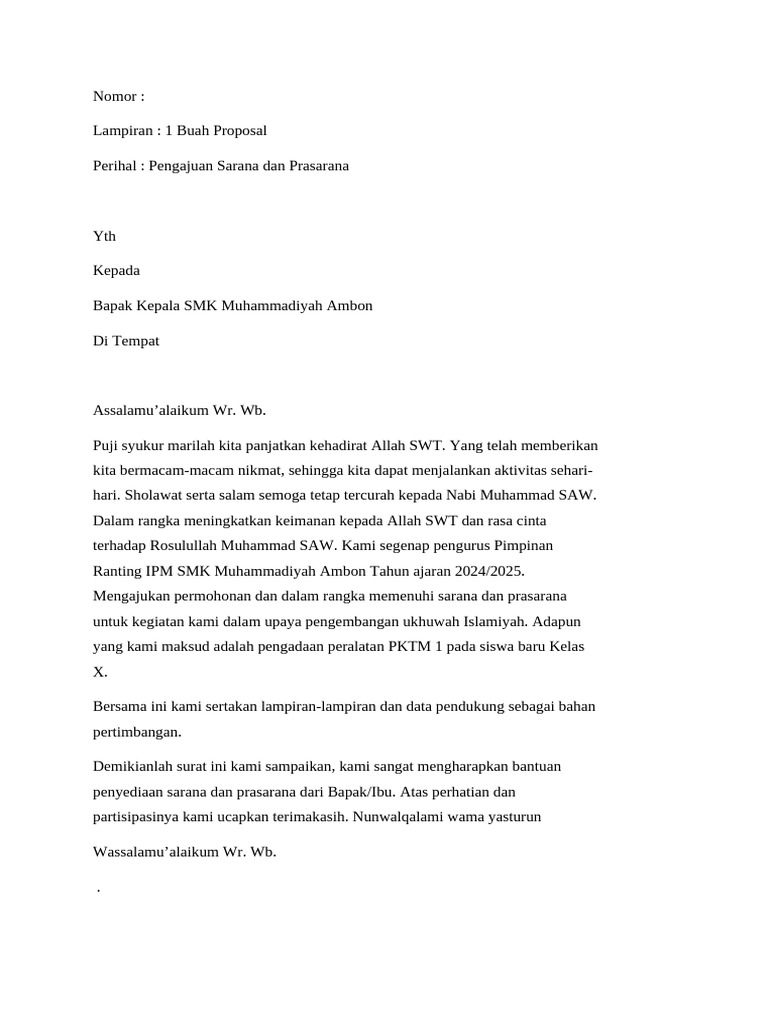 Proposal Pengajuan Sarana Dan Prsarana | PDF