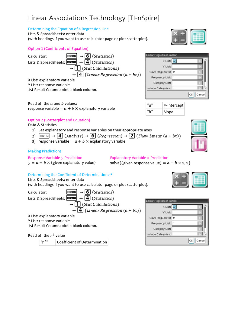 Linear Associations Technology (TI-nSpire) | PDF | Coefficient Of ...