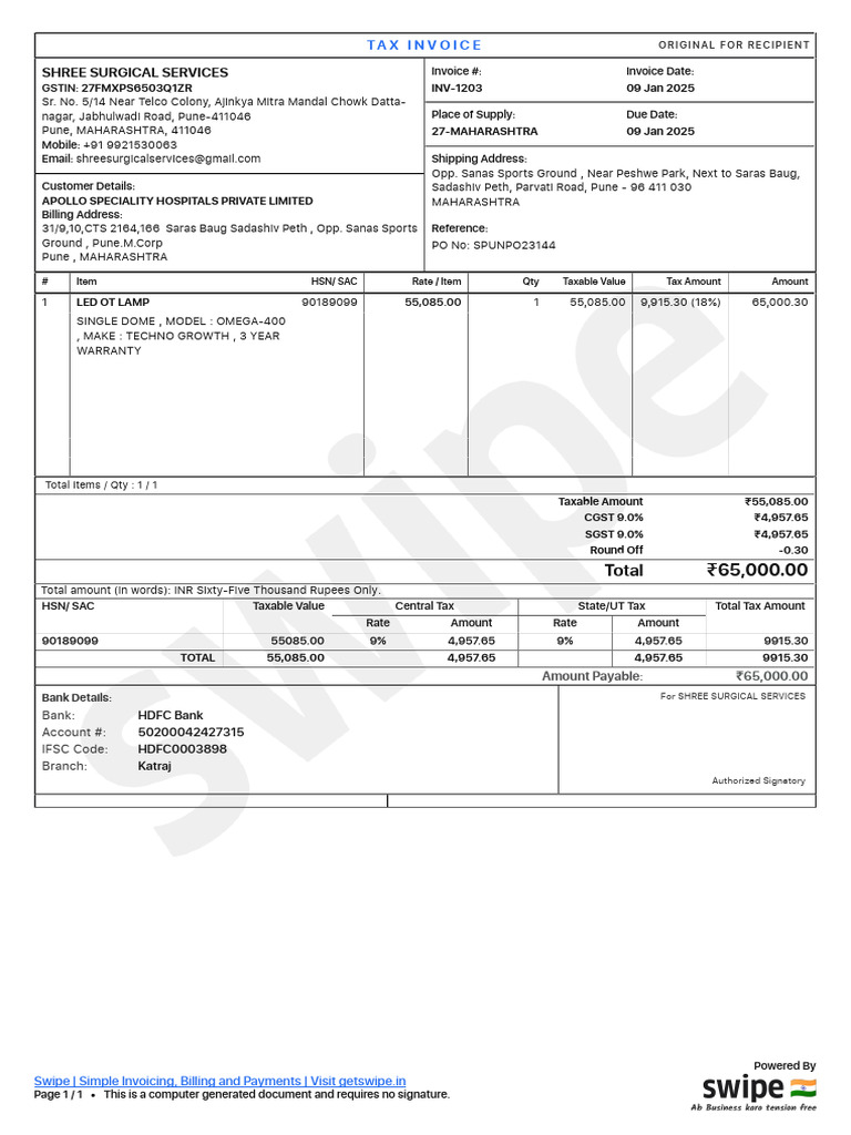 Shree Surgical Services: Tax Invoice | PDF | Taxes | Economy Of India