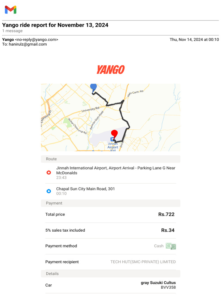 Yango Ride Receipt: Nov 13, 2024 | PDF
