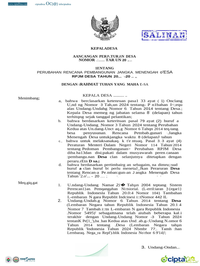 07 - Rancangan Perdes Perubahan RPJM Desa (WWW - Ciptadesa.com) | PDF
