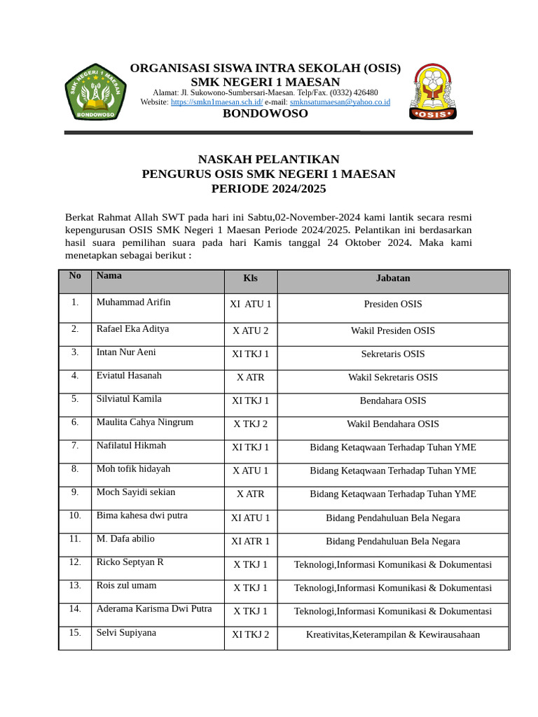 Pelantikan Osis (Janji & Data Osis 2025) | PDF
