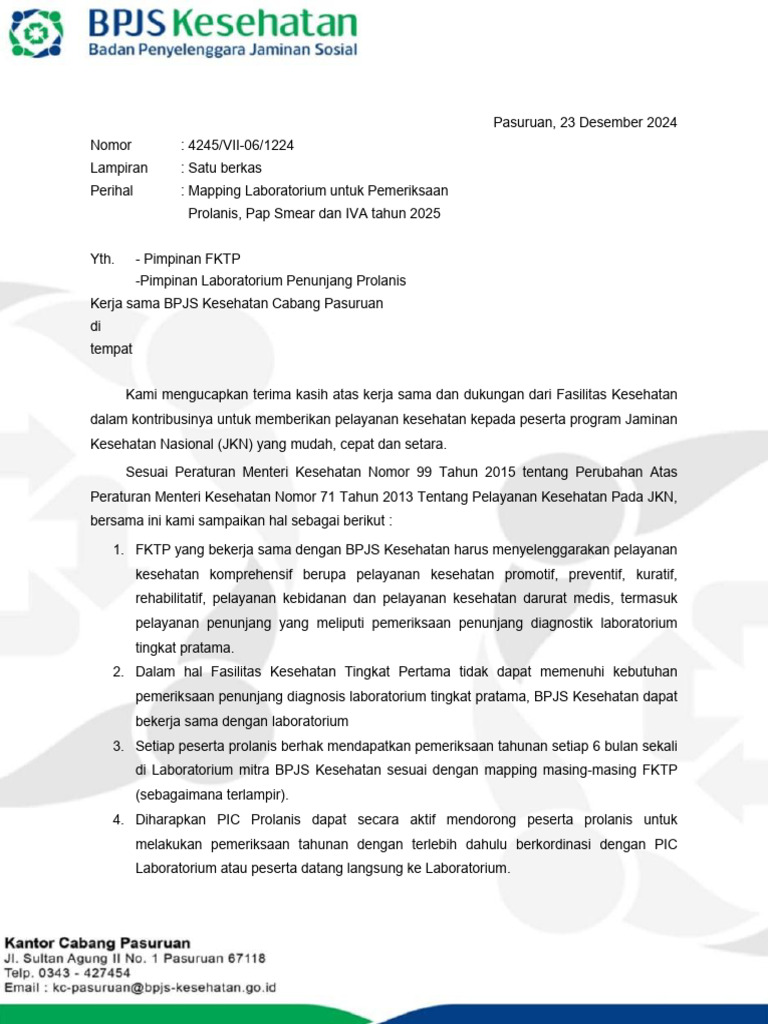 4245. Mapping Laboratorium Prolanis, IVa Dan Paps Smear 2025 | PDF