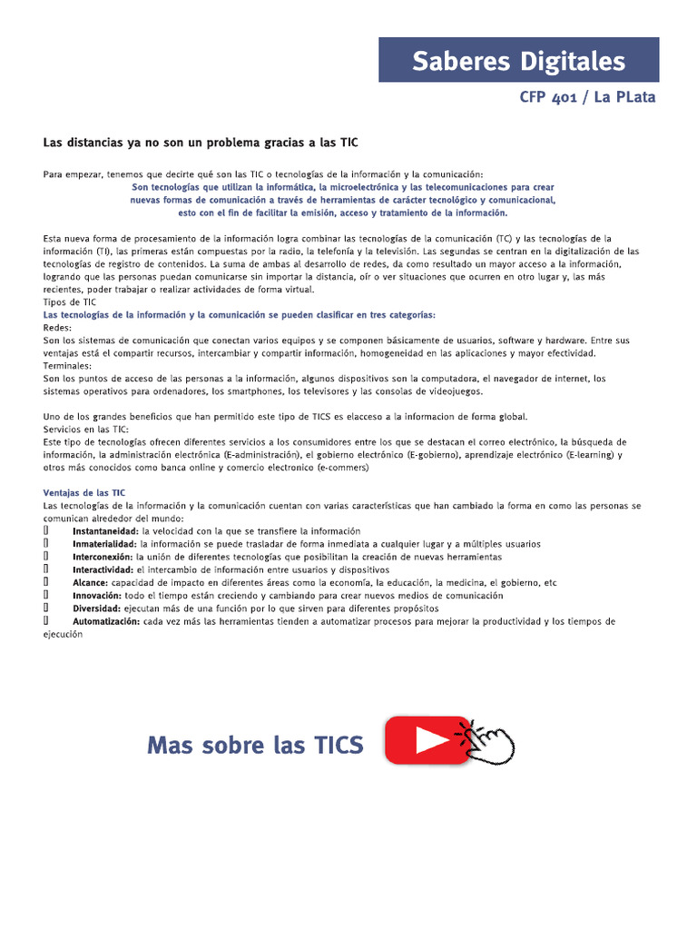 Saberes Digitales 1 - Tics | PDF