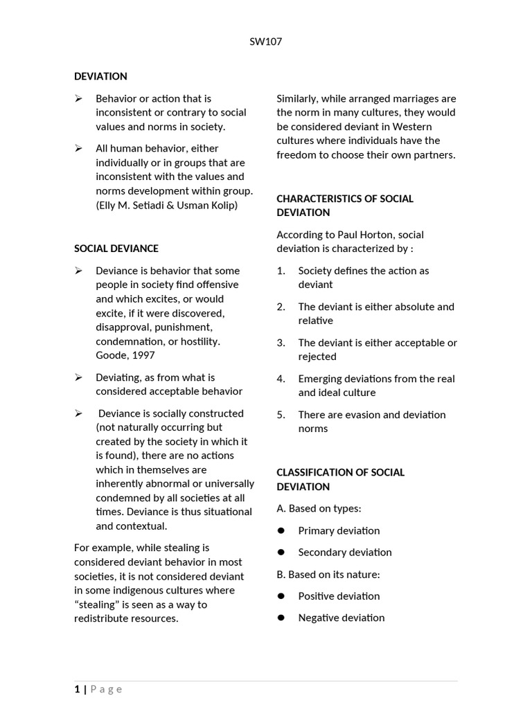 Understanding Social Deviance Concepts | PDF | Deviance (Sociology) | Feminism