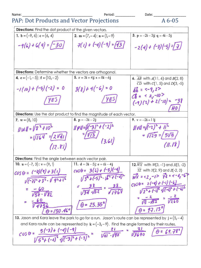 Dot Products & Vector Projections Guide | PDF