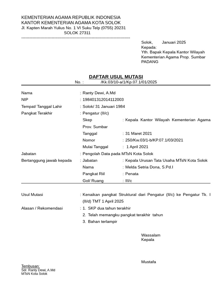 Daftar Usul Mutasi-Dum | PDF