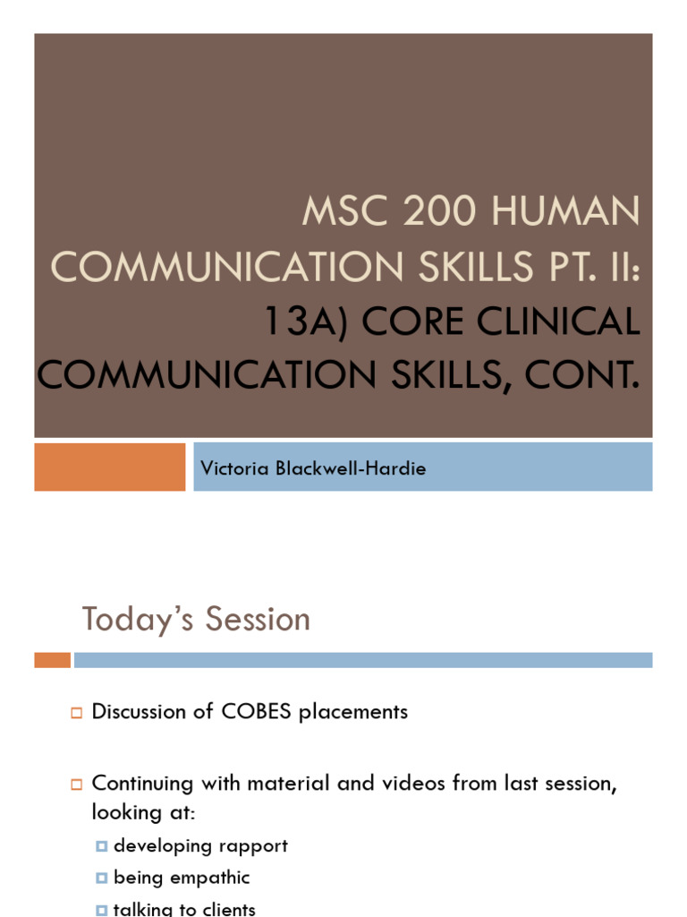HCS Week 13a Slides - Core Clinical Communication Skills Cont | PDF ...