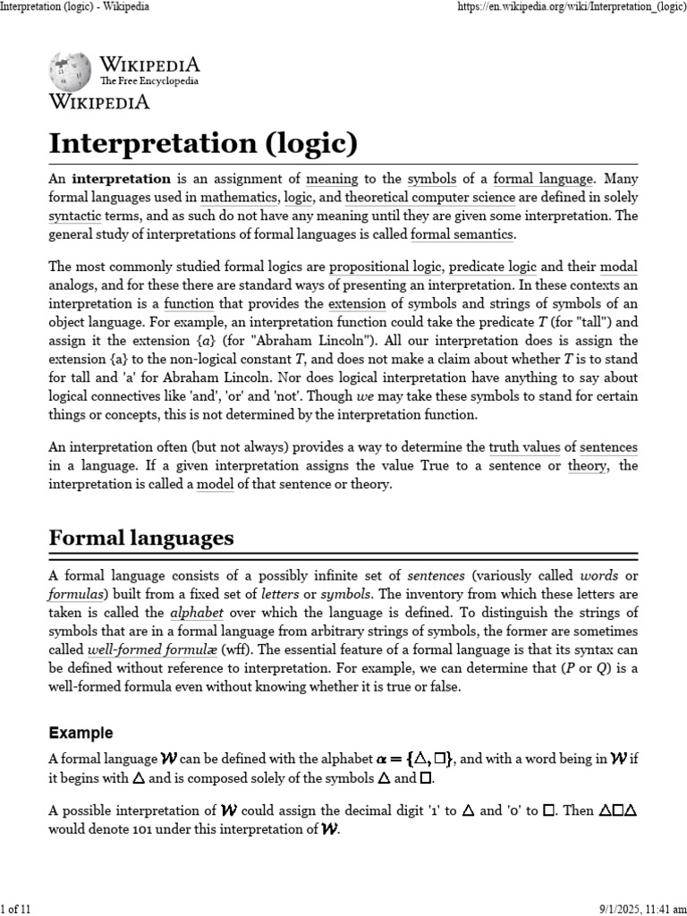 Interpretation Logic Pdf Interpretation Logic First Order Logic