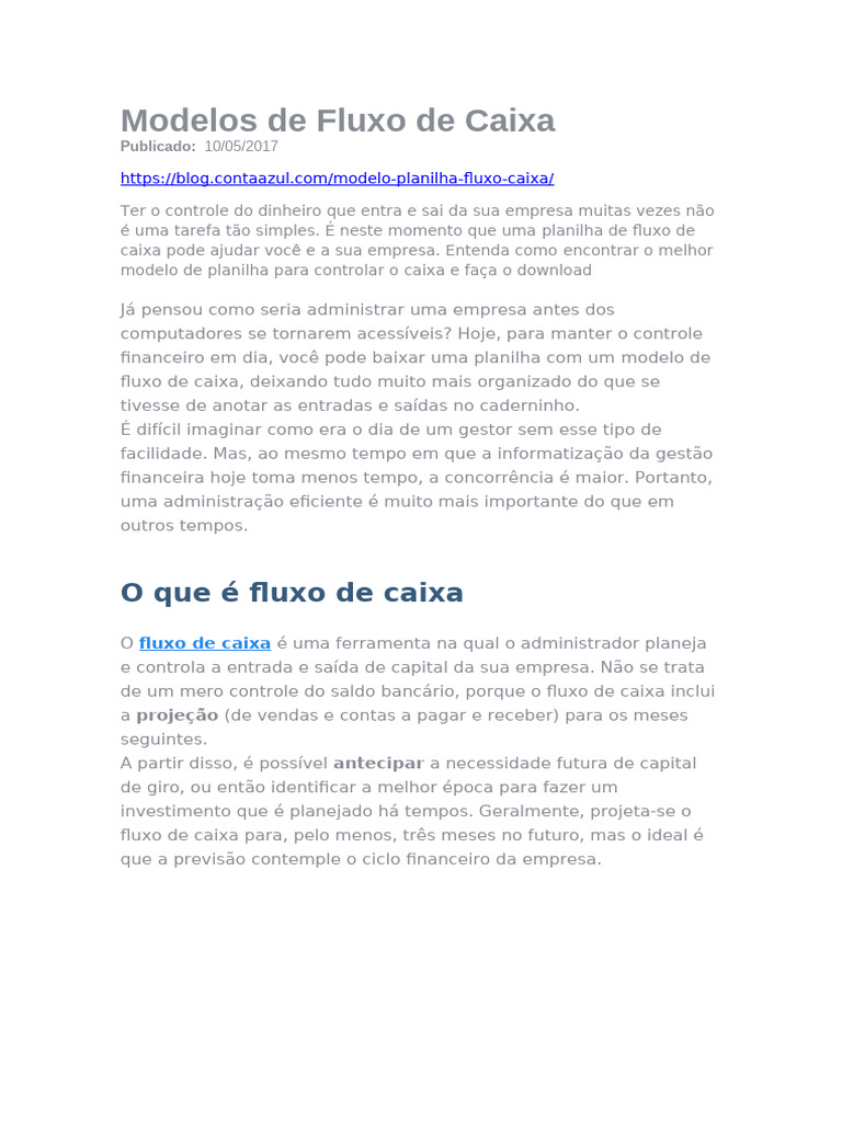 Modelos de Fluxo de Caixa - Conta - Azul | PDF | Fluxo de caixa | Dinheiro