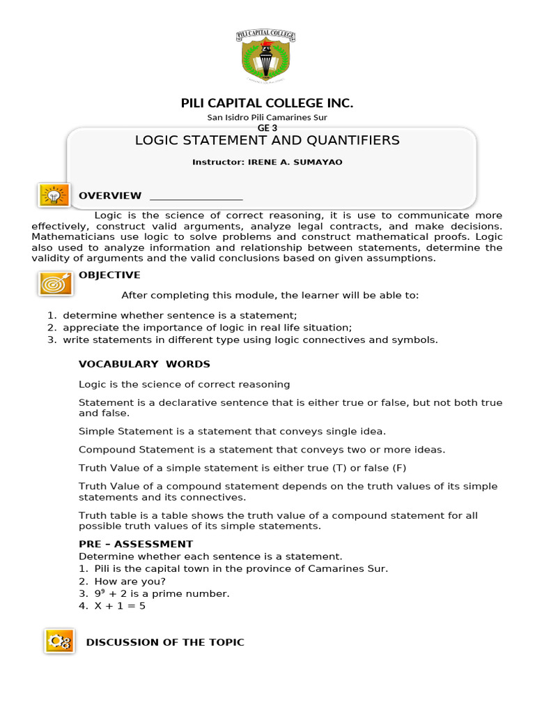 Logic Statements and Quantifiers Guide | PDF | Logic | If And Only If