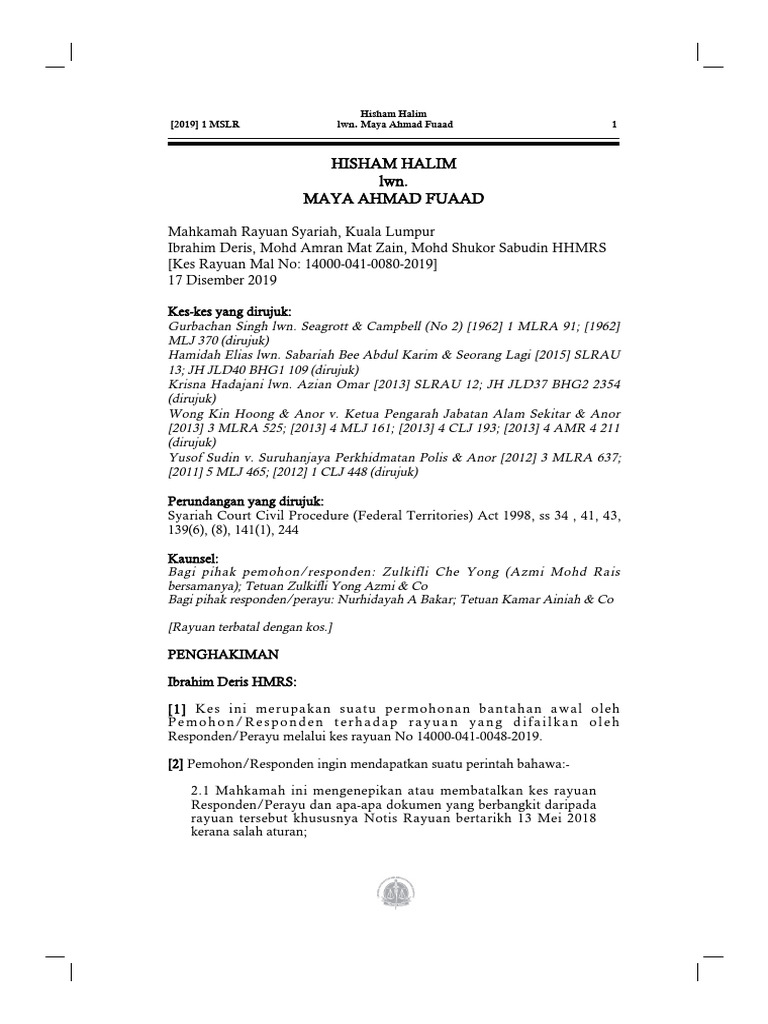 Hisham Halim LWN Maya Ahmad Fuaad | PDF