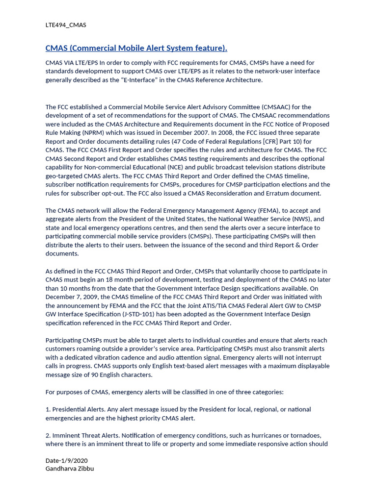 LTE494 - CMAS (Commercial Mobile Alert System Feature) | PDF | Software ...