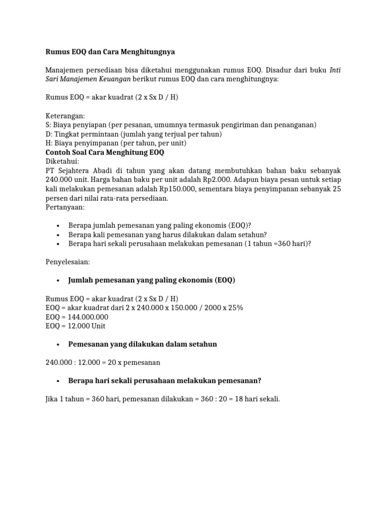Rumus EOQ Dan Cara Menghitungnya | PDF