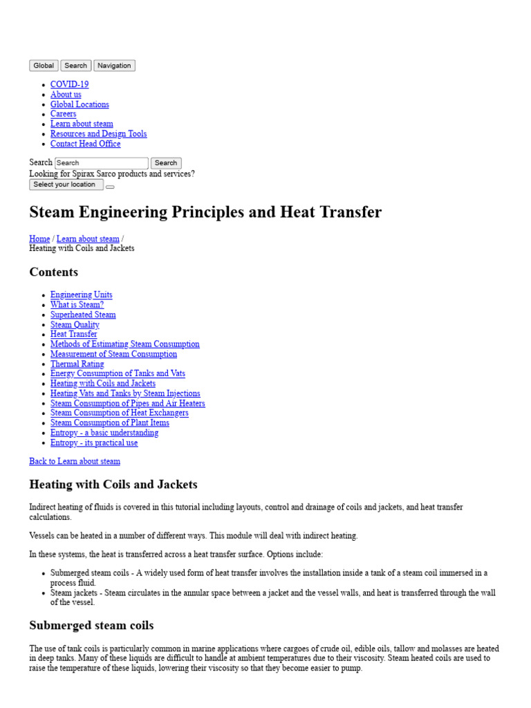 Steam Heating with Coils and Jackets | PDF | Heat Transfer | Heat Exchanger