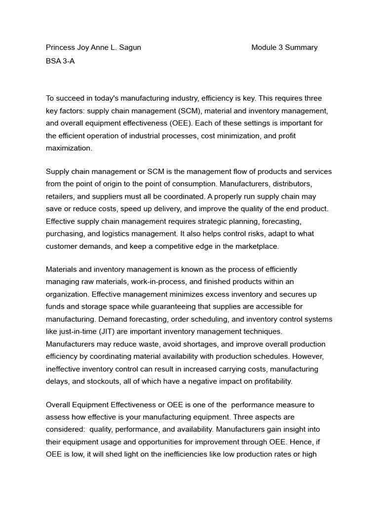 OP and TQM Final Ouput - BSA 3A - Sagun | PDF | Supply Chain Management ...