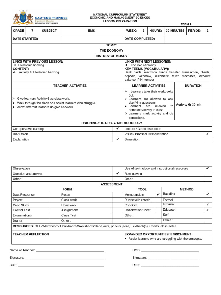 Week 3 Lesson Plan 2 | PDF | Banks | Debit Card