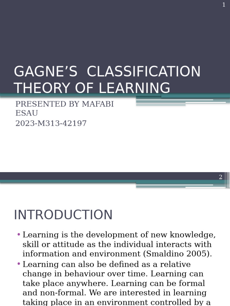 Gagne’s Classification Theory of Learning_092921 | PDF | Learning | Instructional Design