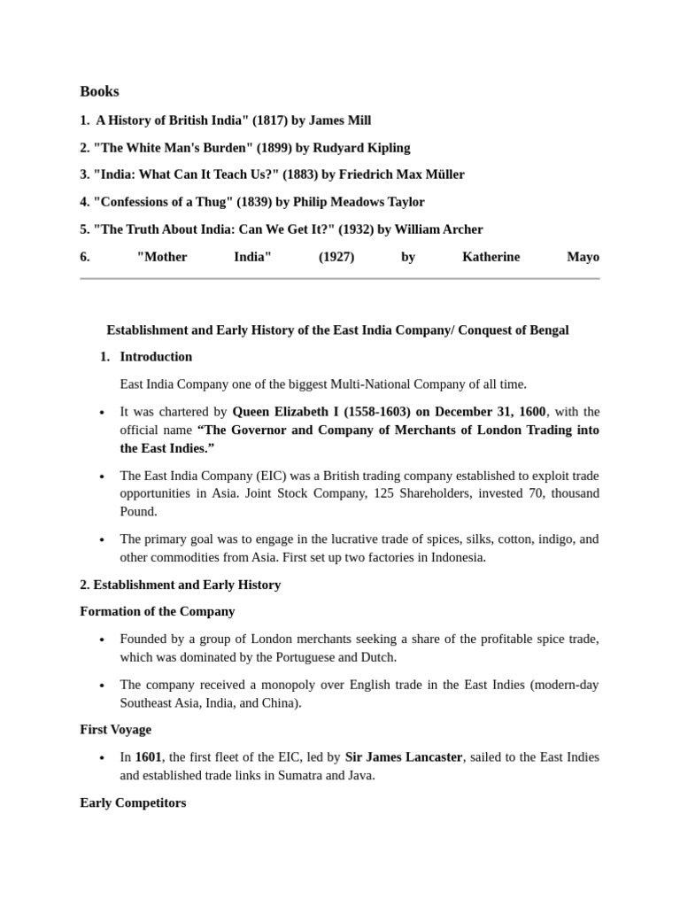 Establishment and Early History of The East India Company ...