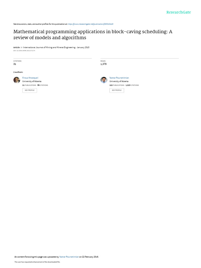 Mathematical Programming Applications in Block-Caving Scheduling A Review of Models and ...