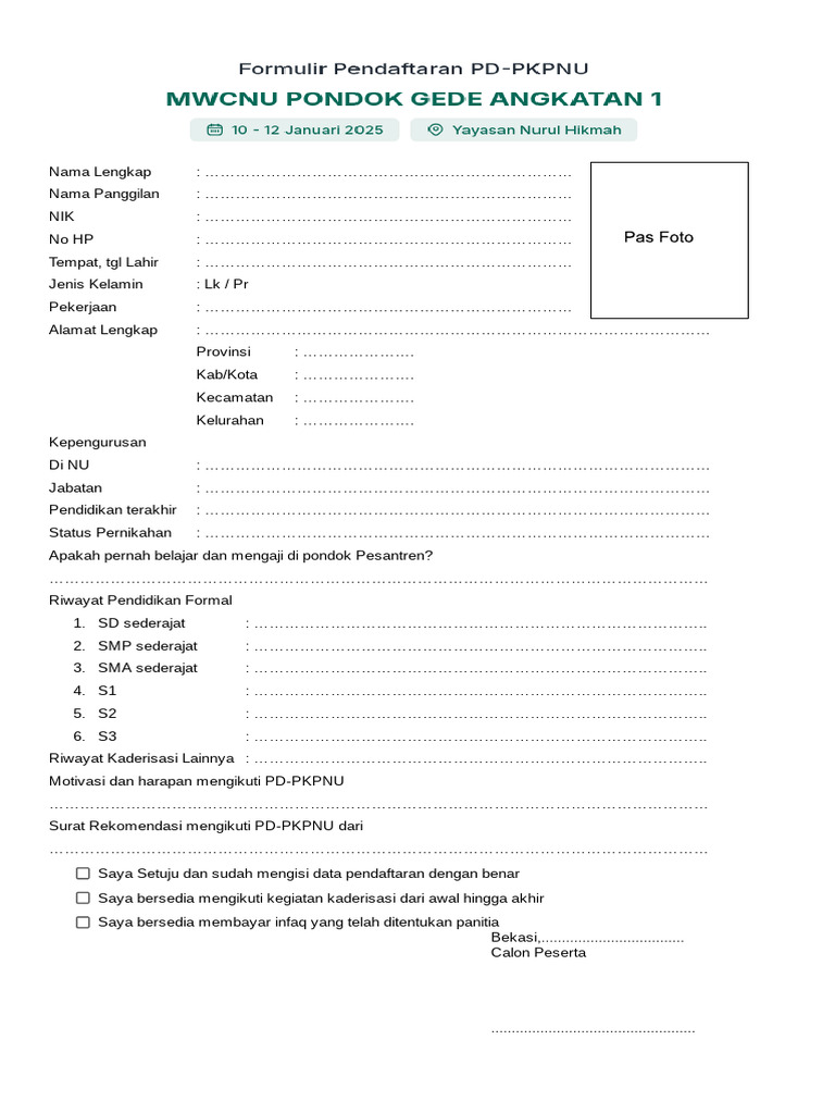 Formulir Pd-Pkpnu Pondok Gede | PDF