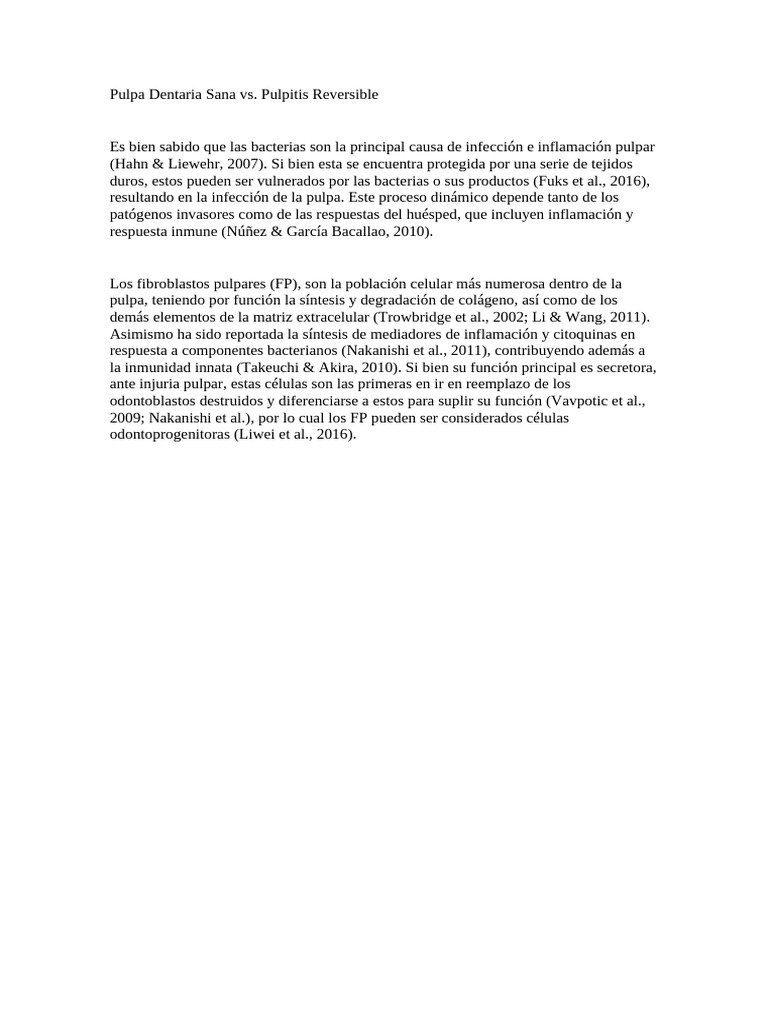 Pulpa Dental: Salud y Pulpitis Reversible | PDF
