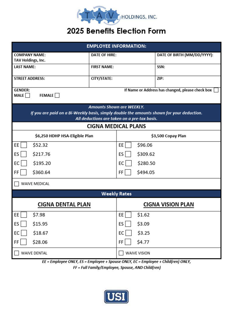 TAV - 2025 Benefit Election Form - FINAL | PDF | Insurance | Social ...
