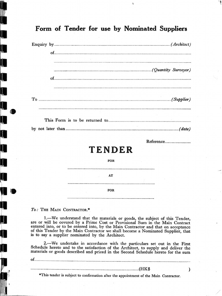 1968-Form of Tender For Use by Nominated Suppliers (HKIA) | PDF