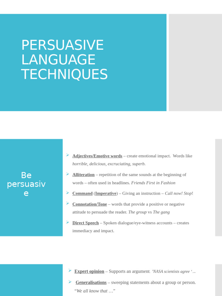 Persuasive Techniques - PPT | PDF | Persuasion | Linguistics