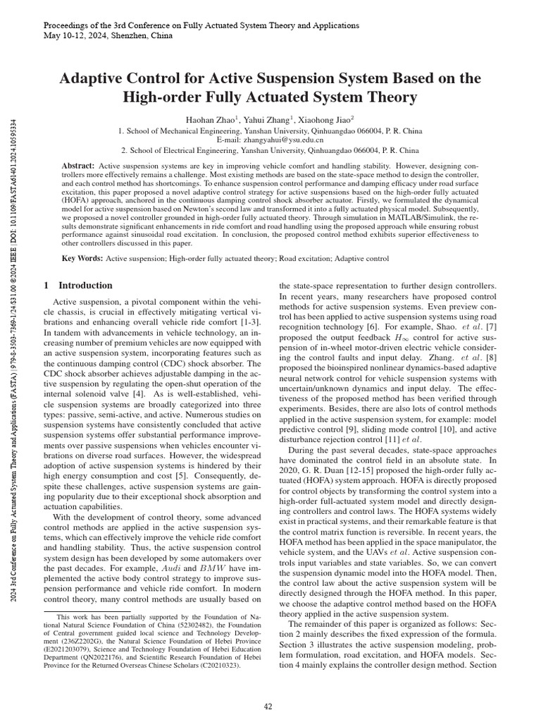 Adaptive Control For Active Suspension System Based On The High-Order Fully Actuated System ...