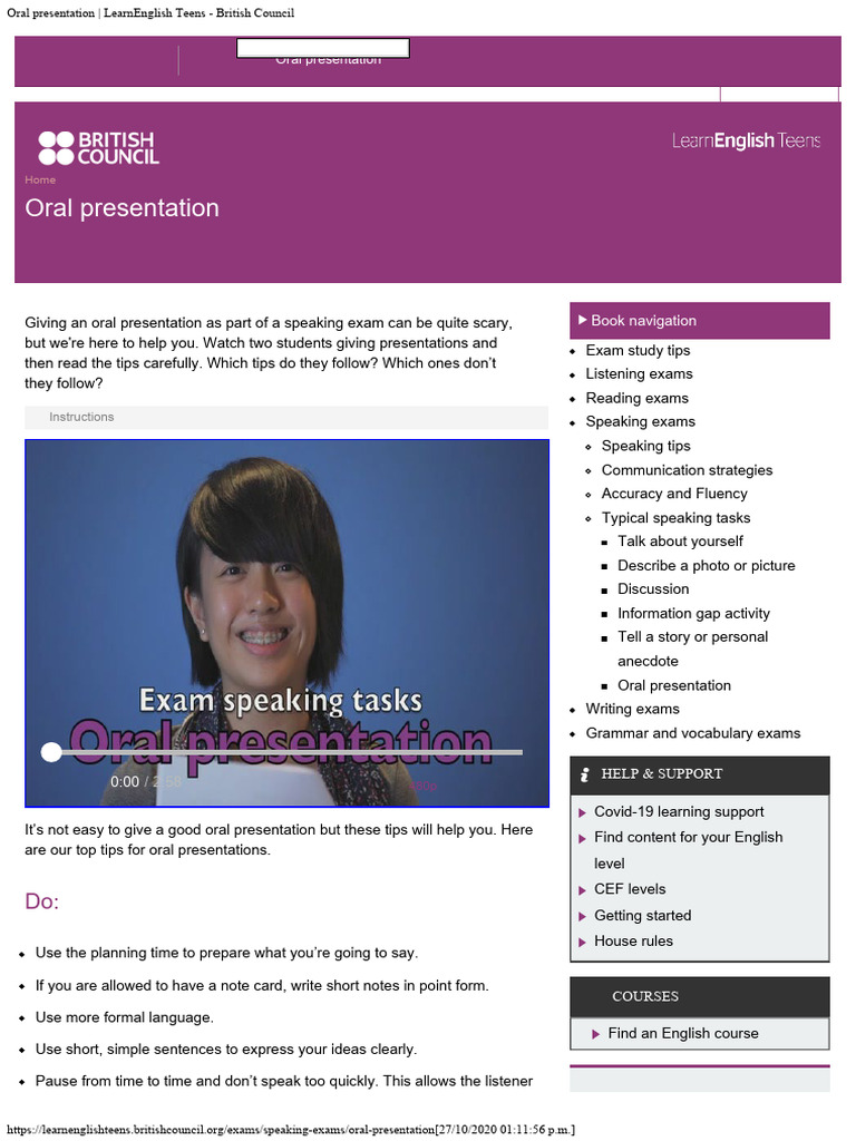 U3 LC Oral Presentation LearnEnglish Teens - British Council | PDF ...