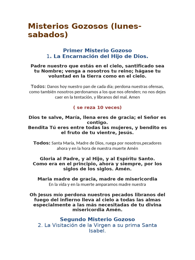 Misterios Gozosos | PDF | María, madre de Jesús | orador del Señor