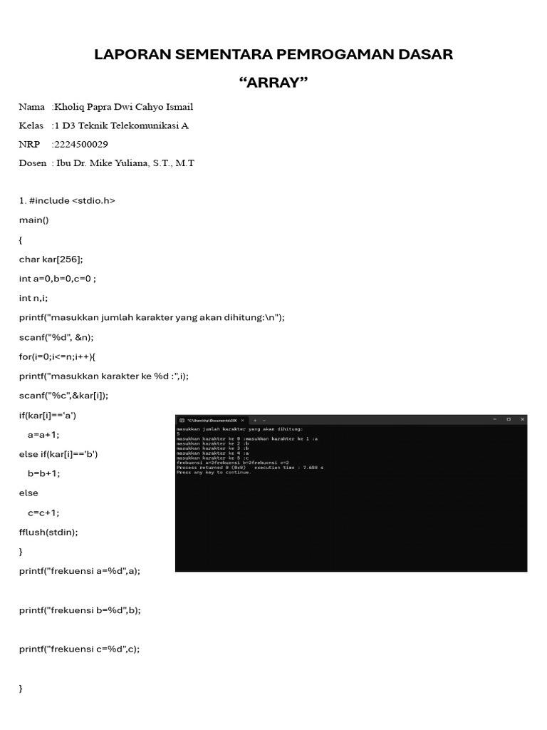 Laporan Sementara Pemrogaman Dasar Array | PDF