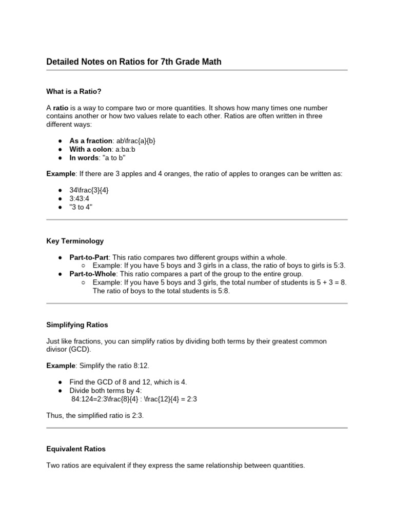 7th Grade Math: Mastering Ratios | PDF | Ratio | Arithmetic