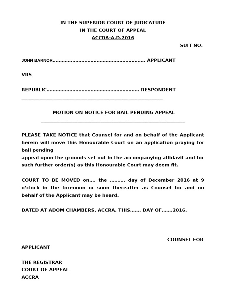 Motion For Bail Pending Appeal | PDF