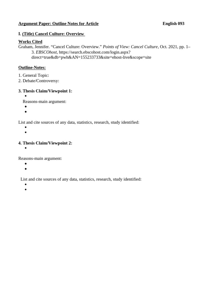 1a. Article 1 REV Outline Notes Argument Paper | PDF