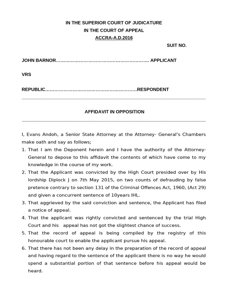 Affidavit in Opposition-Bail Pending Appeal | PDF