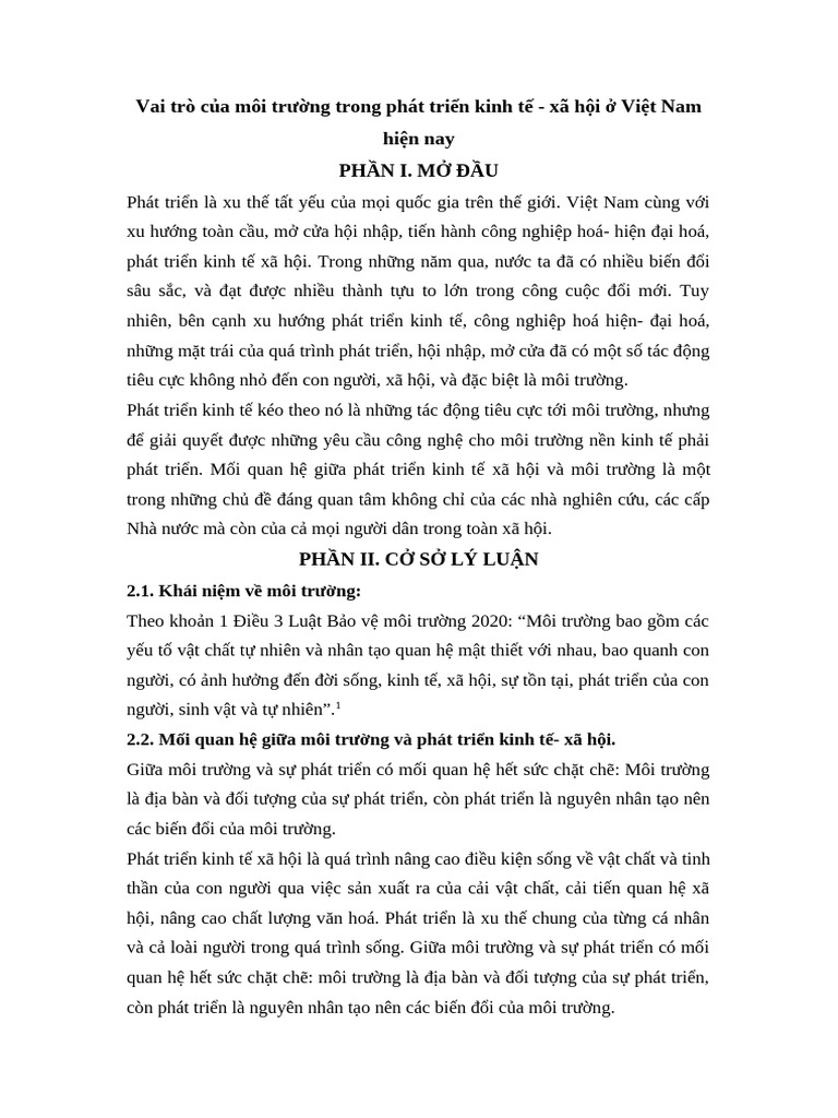 Vai Trò Của Môi Trường Trong Phát Triển KTXH VN Hiện Nay | PDF