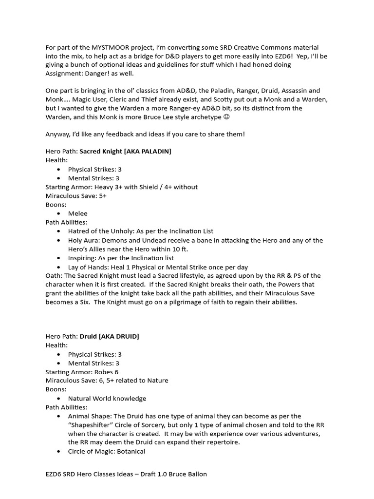 ADD Classes For EZD6 Draft 1.0 | PDF