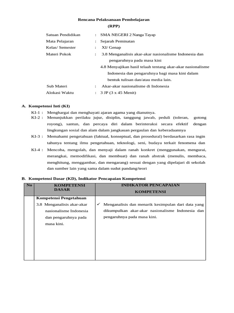 RPP Akar-akar Nasionalisme di Indonesia PMM | PDF
