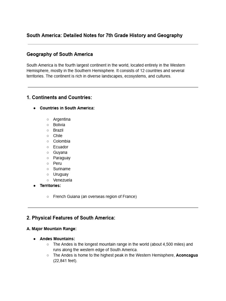 South America Overview for 7th Graders | PDF | South America | Peru