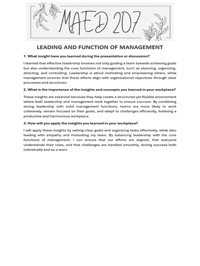 Leading and Function of Management | PDF