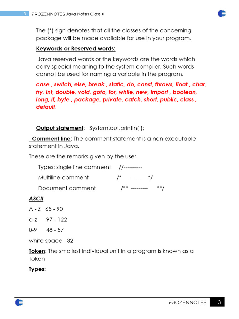 6TH Subject Computer - Java Notes Class X - 2 | PDF