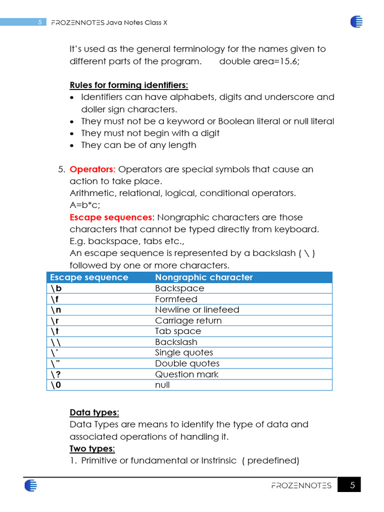 6TH Subject Computer - Java Notes Class X - 4 | PDF